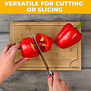 TEVBUV Large Bamboo Cutting Board – 18 x 12-inch Chopping Board with Juice Groove for Meat, Vegetables, Fruits, Cheese – Multipurpose Wooden Cutting Board, Serving Tray, Charcuterie Board with Handle