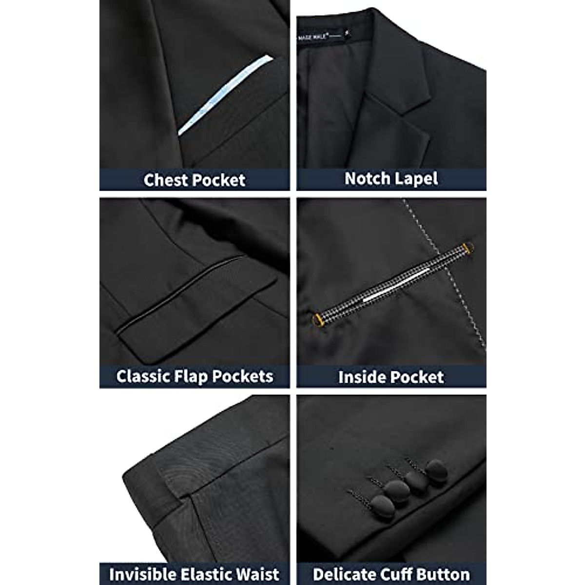 MAGE MALE Men's 2 Piece Suit Notched Lapel One Button Slim Fit Formal Wedding Prom Tuxedo Suits Blazer Pants with Bow Tie Set