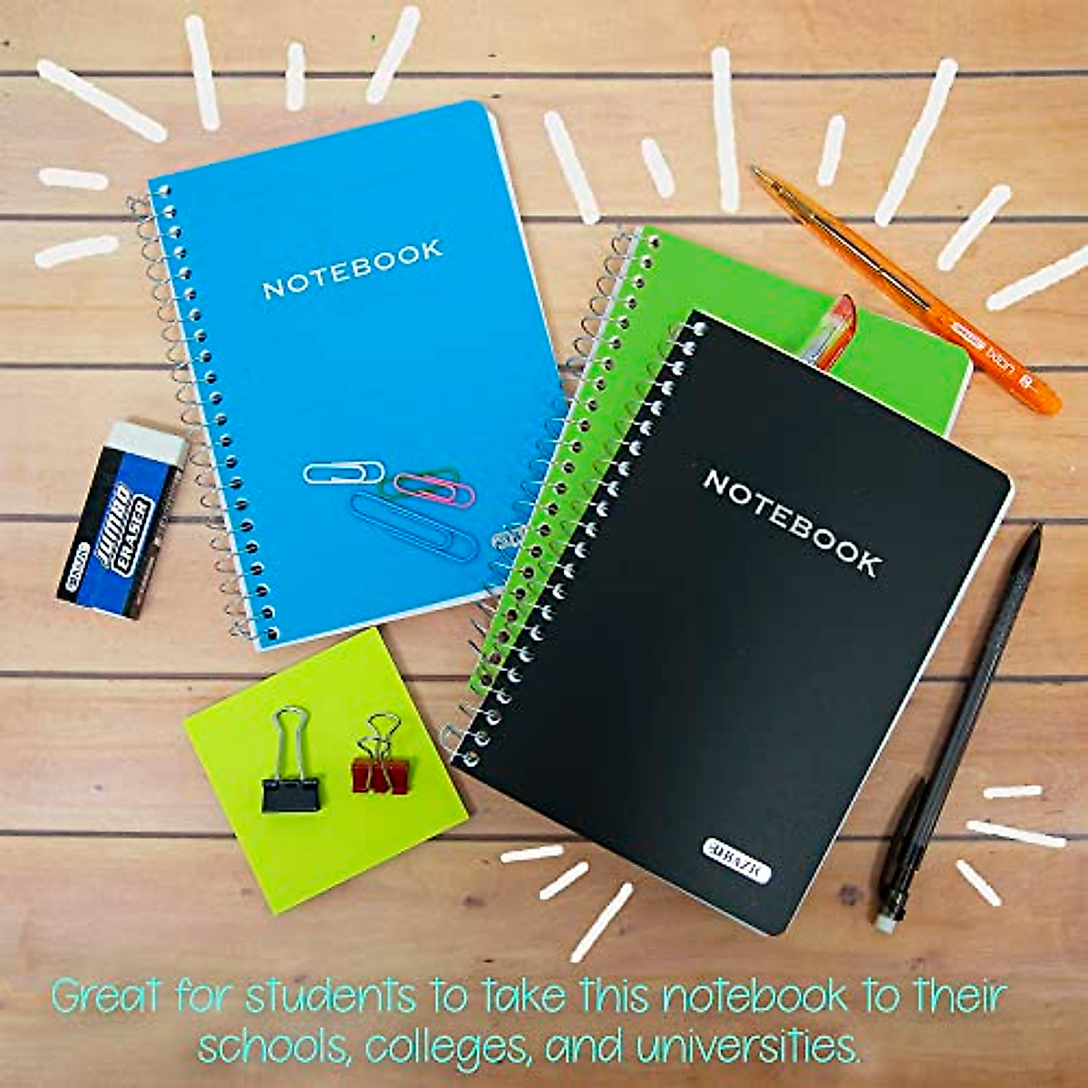 BAZIC Composition Book 100 Sheet 5" x 7" Poly Cover Spiral Notebook, Writing Journal College Ruled Notebooks, Assorted Color, 6-Pack