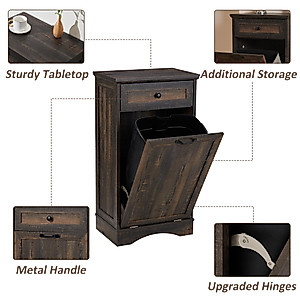 OUTGUAVA 13 Gallons Tilt Out Trash Cabinet Freestanding Kitchen Trash Bin Cabinet Wood Garbage Recycling Cabinet with Hideaway Drawer Pet Proof Trash Can Holder for Kitchen Living Room, Rustic Brown