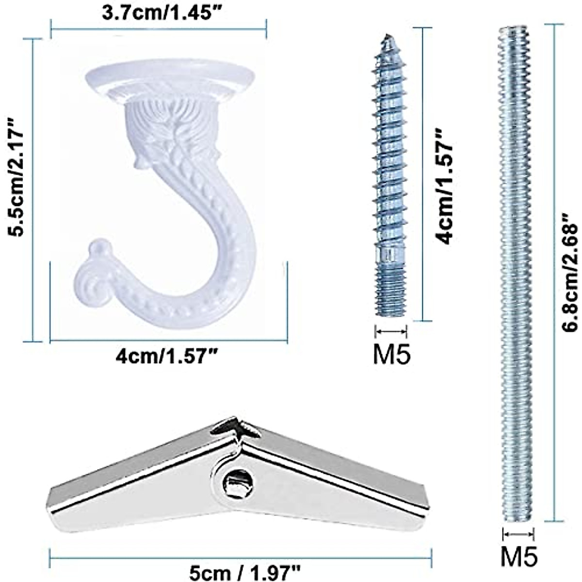 GDQLCNXB 6Sets 55mm/2.17" Ceiling Metal Ceiling Hooks, Heavy Duty Swag Ceiling Hooks with Hardware for Hanging Plants/Chandeliers/Wind Chimes/Ornament (White Color)