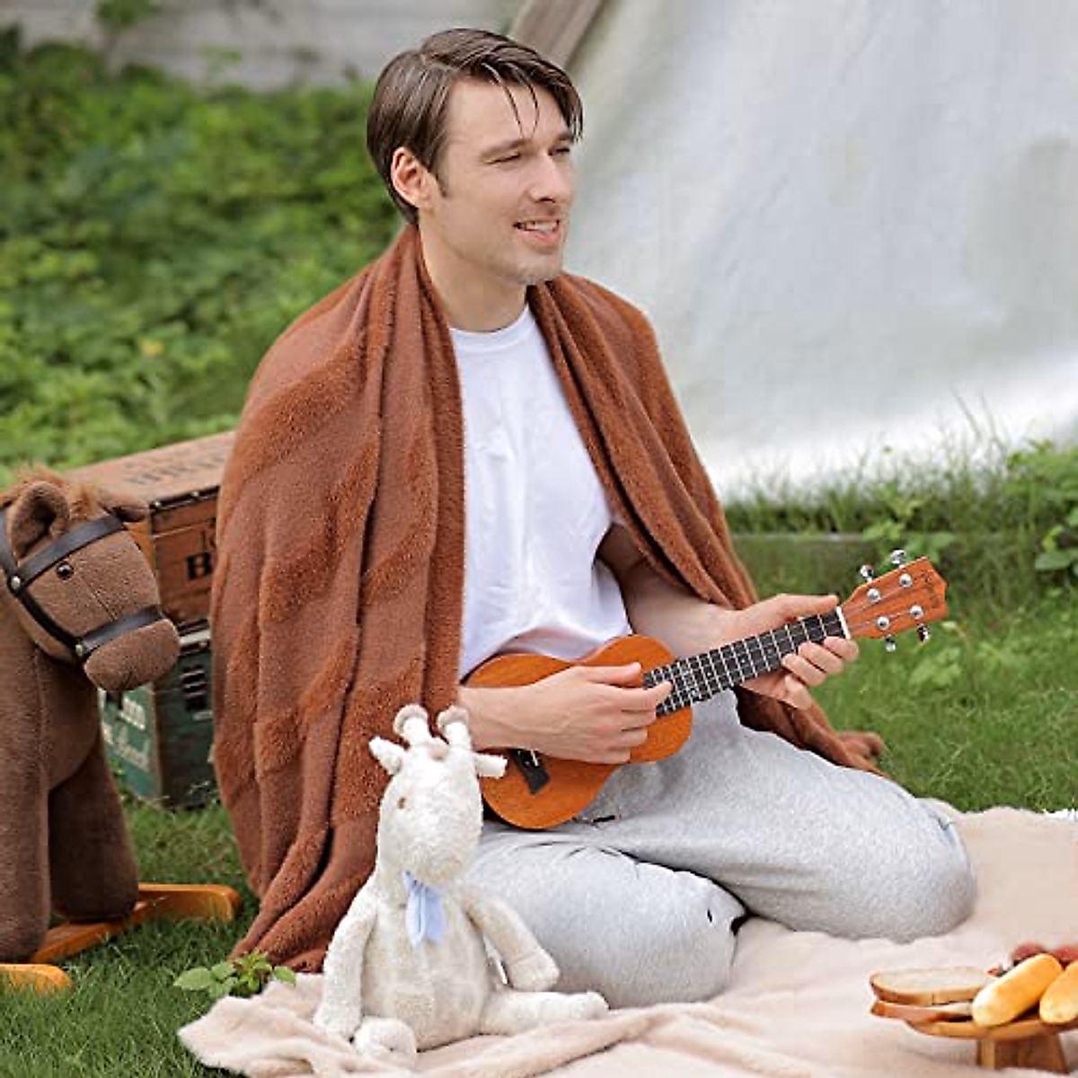 Snuggle Sac Brown Throw Blanket for Couch 50x60 inches, Ultra Soft Terracotta Throw Blanket for Sofa, Bed for Womens Mens