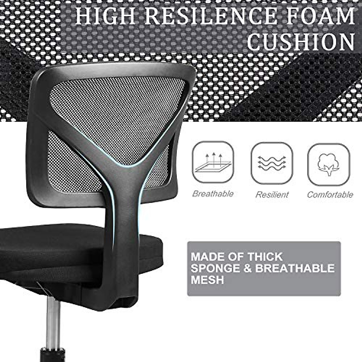 RIMIKING Mesh Low-Back Ergonomic Swivel Chair Computer Chair Task Chair Desk Chair Armless Home Office Chair, Adjustable Height, Black