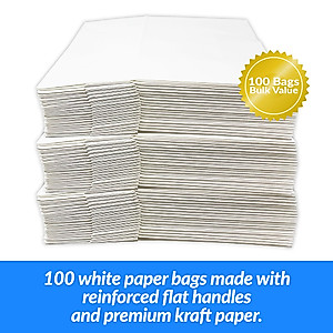 Reli. 100 Pack | 10"x6.75"x12" | Large White Paper Bags w/Handles | Ideal for To Go/Take Out/Restaurant Bags with Handles, Shopping, Retail, Gifts | 25% larger than 10"x5"x13"