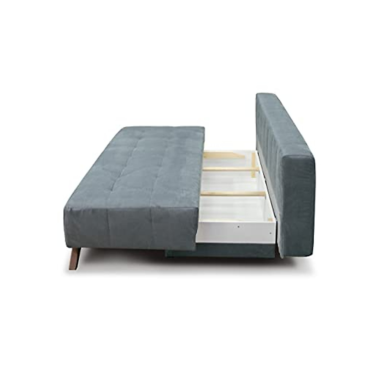 RINOLO Modern Serena Sleeper Sofa - Storage Pull Out Couch Convertible Sofa Bed, Pine Wood, Velvet Upholstery, Pocket Sinuous Springs, Made in Europe, Queen Size 80in W x 39in D x 37in H – Dark Grey