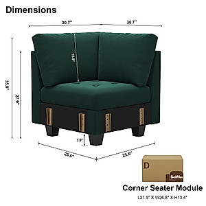Belffin Velvet Corner Seat Module for Modular Sectional Sofa Couch Corner Sofa Couch Chair Green