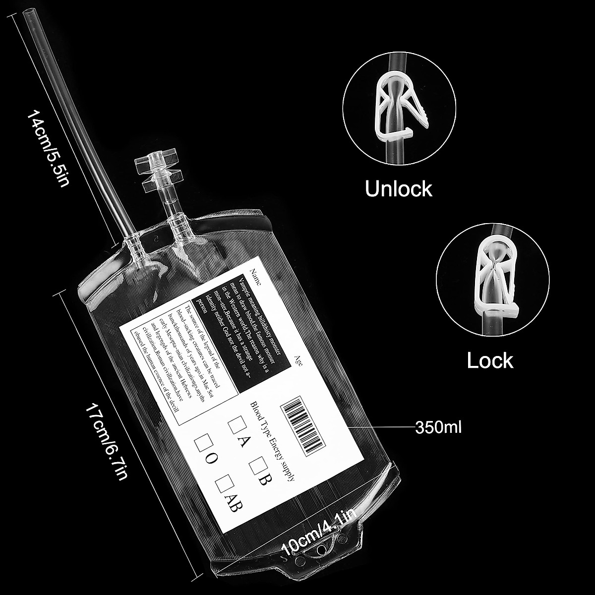 YNERHAI 30 Pack Fake IV Bags ,Reusable 13.5 FL Oz Blood Bags for Drinks,Halloween Vampire party supplies Drink Container with 30 Labels, 30Clips, 3 funnels, 1 Syringe