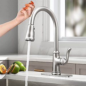 DJS Kitchen Faucet with Pull Down Sprayer, Single Handle Stainless Steel Pull Out Kitchen Sink Faucet, Brushed Nickel DJS-PK-009N-DP