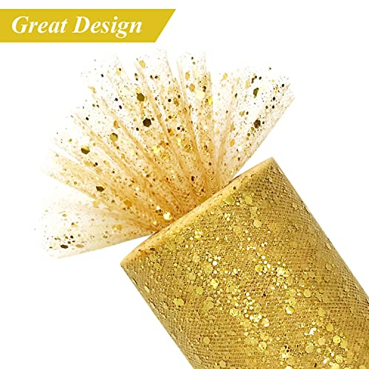 levylisa Glitter Tulle Rolls 6 Inch by 50 Yards Gold Fabric Spool Tulle Ribbon for DIY Tutu Birthday Party Wedding Decorations Christmas Craft Supplies