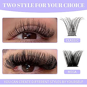 Cluster Lash Glue Black Sensitive Waterproof Lash Glue Long Lasting DIY Lash Glue and 2 Style Wide-stem Lash Clusters C/D Curl Thin Band Cluster Lashes
