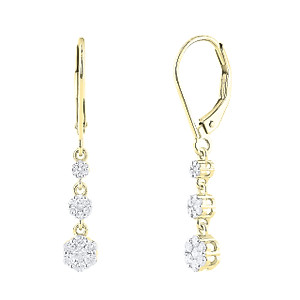 Dazzlingrock Collection Round Composite White Diamond Flower Dangle Drop Lever Back Earrings for Women (0.45 ctw, Color I-J, Clarity I2-I3) in 10K Yellow Gold