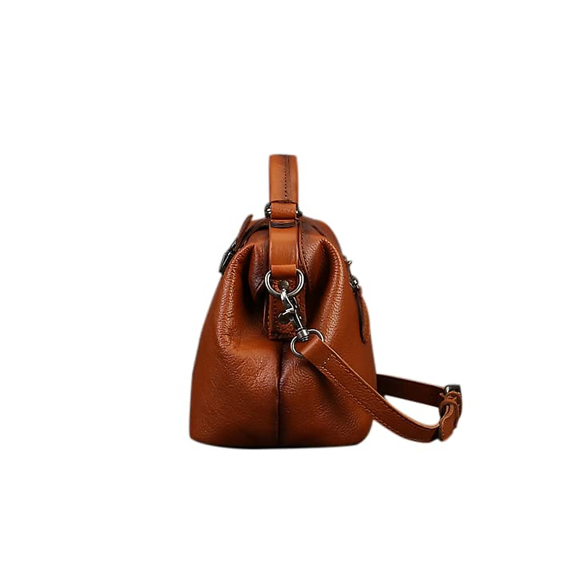 ARCOLAN Women's leather handbag retro Doctor Bag Brown Shoulder bag buckle type women's bag (Brown)