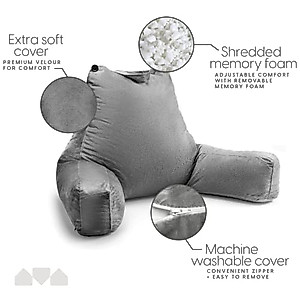Milliard Extra Large Reading Pillow with Shredded Memory Foam, Wedge Back Rest Pillow for Sitting in Bed with Removable Velour Cover –24x18 inches (Grey)