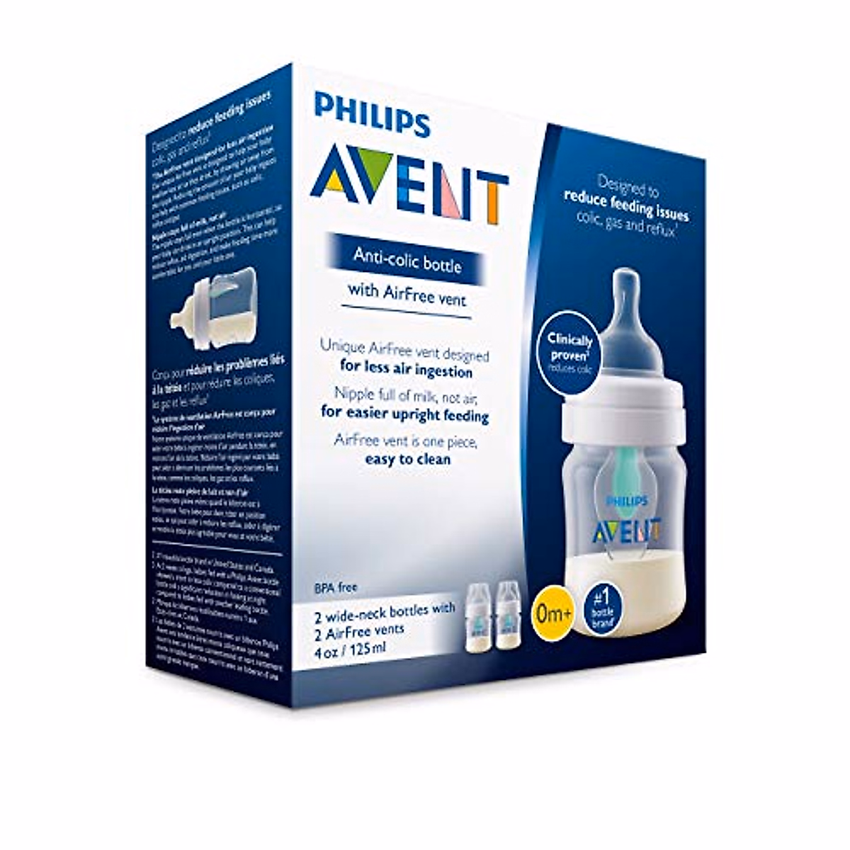 Philips AVENT Anti-Colic Baby Bottle with AirFree Vent 4oz, 2pk, SCF400/24,Clear