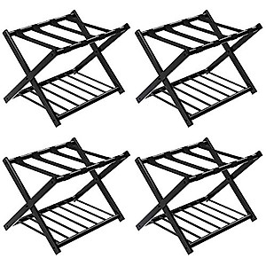 Tangkula Luggage Rack (Set of 4), Folding Metal Suitcase Luggage Stand, Double Tiers Luggage Holder with Shoe Shelf, Luggage Stand for Bedroom, Guest Room, Hotel