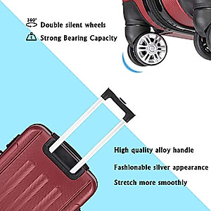Karl home 3-Piece Luggage Set Travel Lightweight Suitcases with Rolling Wheels, TSA lock & Moulded Corner, Carry on Luggages for Business, Trip, Wine Red (20"/24"/28")