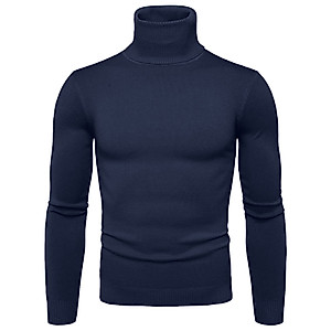 Men's Casual Mock Turtleneck Slim Fit Basic Tops Long Sleeve Designed Bottoming Thermal Turtleneck Pullover Sweater(Navy,Large)