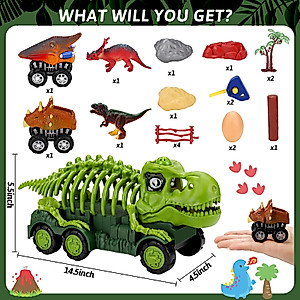 Dinosaur Trucks Toys for 2+ 3 4 5 6 Year Old Boys Birthday Gift Transport Carrier Car Vehicles Toddlers 3-5 with Sound Light, Dino Figure& Eggs Monster Truck Game Dinosaur Play Set for Kids 4-6 Girls