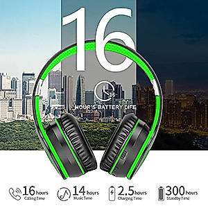 LOBKIN Bluetooth Foldable Headband Microphone &Audio Cable,Hi-Fi Stereo Wireless Headset,Noice Cancelling Soft Earmuffs,TF Card MP3,FM Radios Headphones for Online Class/iPhone/iPad/PC (Green)