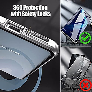 Magnetic Case for Samsung Galaxy S23 Ultra with Safety Lock, Magnetic Tempered Glass Double-Sided Phone Case, Anti-Scratch Support Wireless Charger Clear Magnetic Case for Galaxy S23 Ultra 5G 6.8''