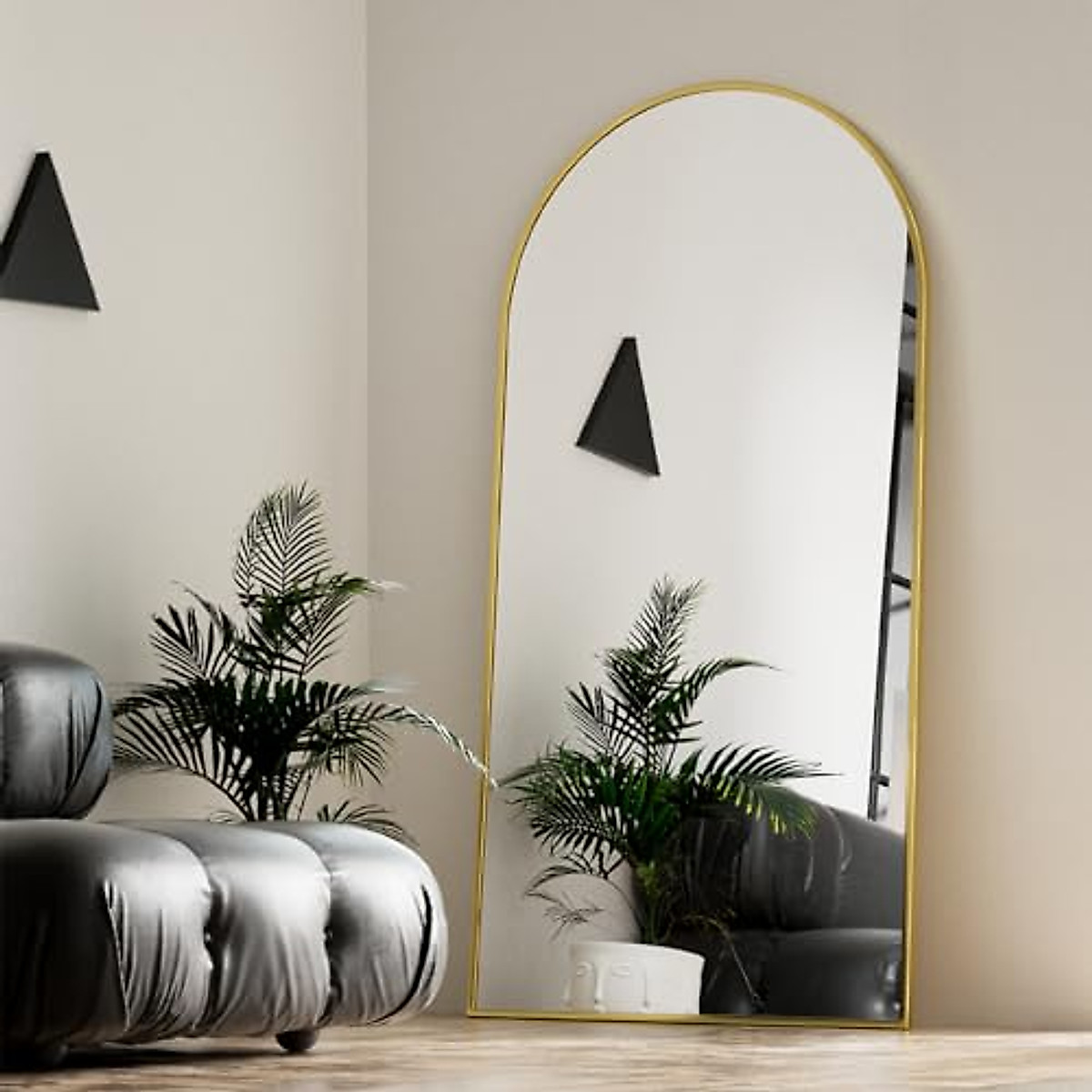 VooBang Oversized Full Length Mirror, 71" x 30" Arch Floor Mirror with Stand, Aluminum Alloy Frame Full Body Mirror for Bedroom Bathroom Living Room Decor, Gold