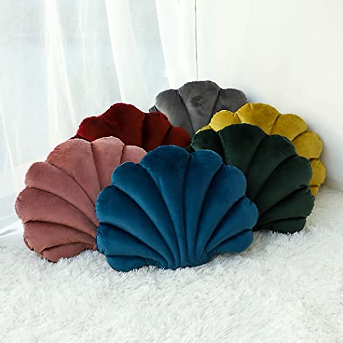 HXIYAN Shell Pillow car Sofa Bedroom Cushion Office Accessories Props (14.9in*11in, Navy Blue)