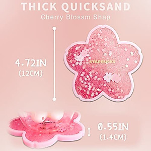 Olywell Sakura Coasters, Cherry Blossom Quicksand Flash Coaster Cute Quicksand Glitter Drink Coasters Non-Slip Insulation Coasters for Home Decor Sakura, Pink, 4.72IN