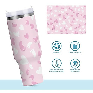 DIGTIA Stainless Steel Insulated Tumbler w/Handle & Straw, Pink Heart Double Wall Vacuum Travel Coffee Mug Cup w/Lid, Leak-Proof Sports Cute Water Bottle,40oz