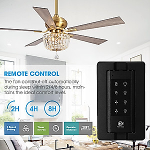 Gold Ceiling Fans with Lights and Remote, 52 Inch Ceiling Fan for Bedroom Living Room, Crystal Chandelier Outdoor Ceiling Fans with LED Light, Reversible 5 Blades, Ventilador de Techo con Luz