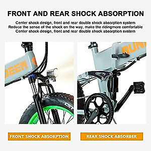 RUNDEER 750W Electric Bike for Adults Electric Bicycle 20in Fat Tire Bikes, Folding Ebike for Adults with Samsung Battery 48V Front and Rear Shocks Absorption(Gray)