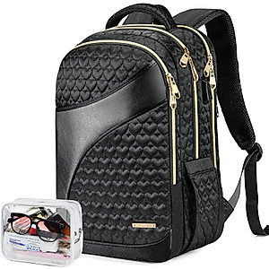 Laptop Backpack for Women, 17.3 Inch Girls College Students Backpack with USB Charging Port, Multi-layer Commuting Daypack Waterproof Rucksack for Staff Working/Teachers/Business (with Toiletry Bag)