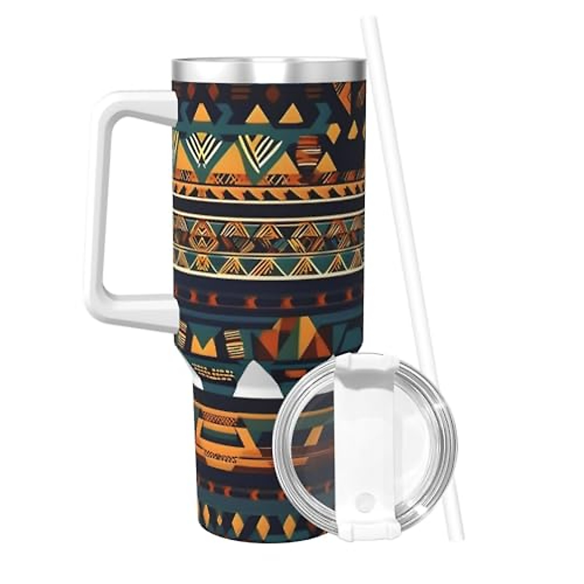 HULIBIN African Ethnic Pattern Print Double Deck Stainless Steel Travel Coffee Cup With Lid 40 Oz Ice Bully Cup