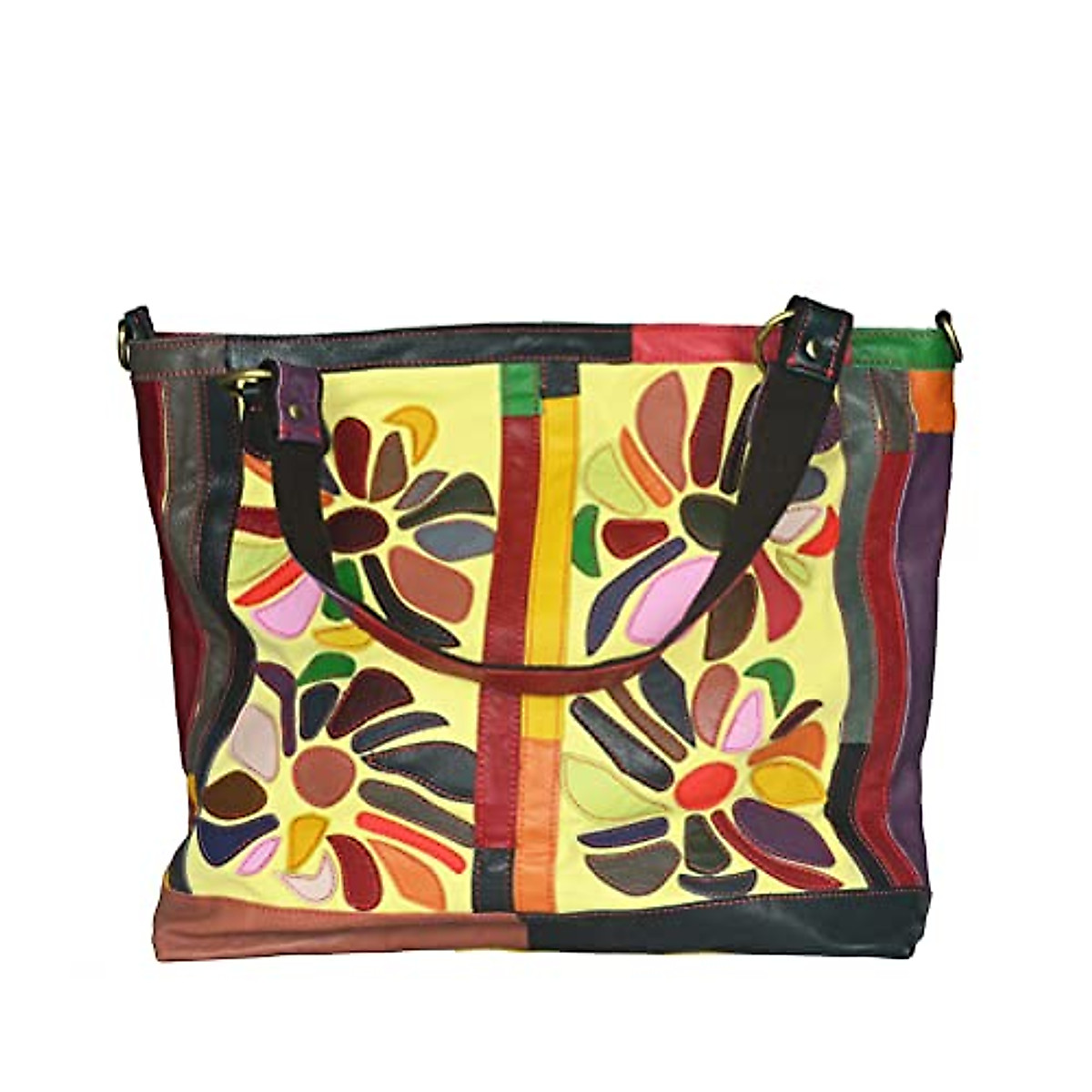 Sibalasi Women’s Trendy Canvas Tote Bags Multicolor Genuine Leather shoulder bag Colorful Handbag Unique Designer Purse with Coin Purse 2pcs/set