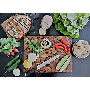 KreativByDesign One Of A Kind - Shattered Glass Pattern Wooden Chopping Board with Black Pearl Resin Large