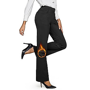 G4Free Fleece Lined Flare Yoga Pants for Women with Pockets Thermal Bootcut Dress Pants Winter Work Leggings (Black,L)