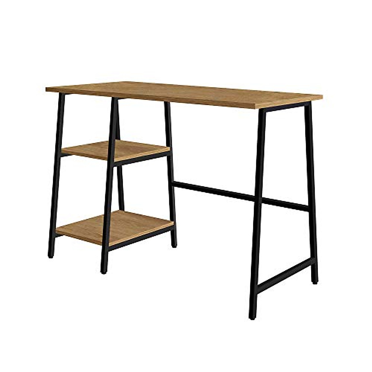 Coral Flower Landisl Desk,Simple and Modern Design,with Two Open Shelves for Books, Office Supplies or Accessories Within Easy Reach，Light Oak