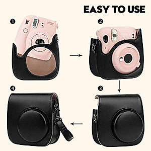Protective Camera Case for Fujifilm Instax Mini 11 12 9 Instant Camera with Instax Mini Album, Photo Album for Fujifilm Instax Mini Camrea, PU Leather Bag Cover with Removable Adjustable Strap, Black