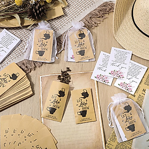 ReliThick 30 Sets Wedding Tea Party Favors for Guests Tea Bags Let Love Brew Tea Packets Self Adhesive Kraft Paper Envelopes Thank You Card Organza Bag for Bridal Shower Party Favors, No Tea(30 Sets)