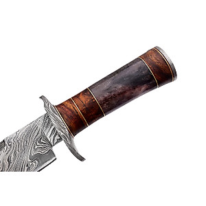 HANDCRAFT GOODS Handmade Hunting Fixed Blade Bowie Knife with Leather Sheath Damascus Steel For Outdoor Knifes- CROWN