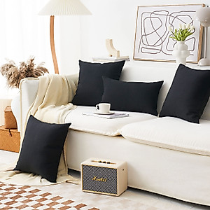 Home Brilliant Throw Pillow Covers 18 x 18 inch Set of 4 Decorations Lined Linen Square Throw Pillow Cases for Couch, 45cm, Black