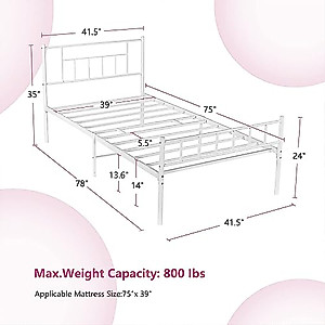 4 EVER WINNER Twin Metal Bed Frame with Headboard, Twin Metal Platform Bed Frame for Kids, No Box Spring Needed, Mattress Foundation for Storage, Easy Assembly, Noise-Free, White
