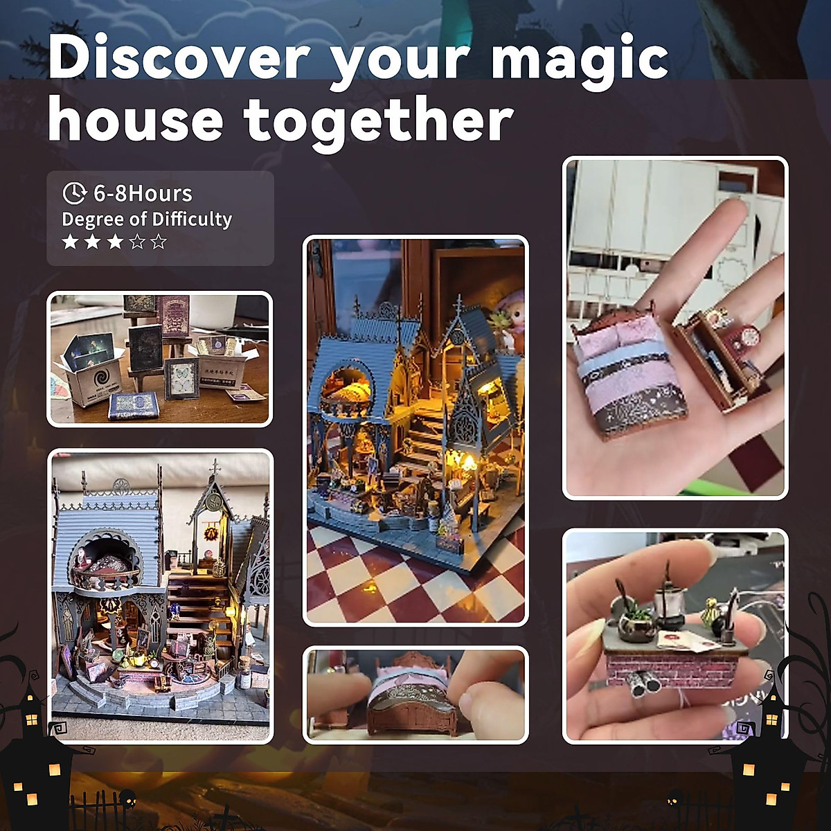 Flever Dollhouse Miniature DIY House Kit Creative Room with Furniture for Romantic Artwork Gift (Luna Magic House)