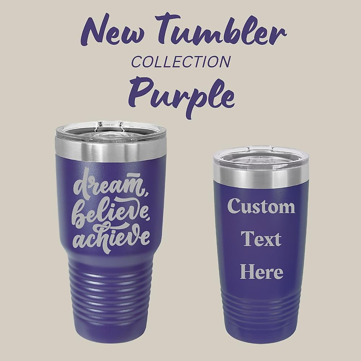 OEZZO Purple Customized Tumblers, Double Wall Personalized Tumblr, Laser Engraved Text with Names for Special Holidays (Purple, 20oz)