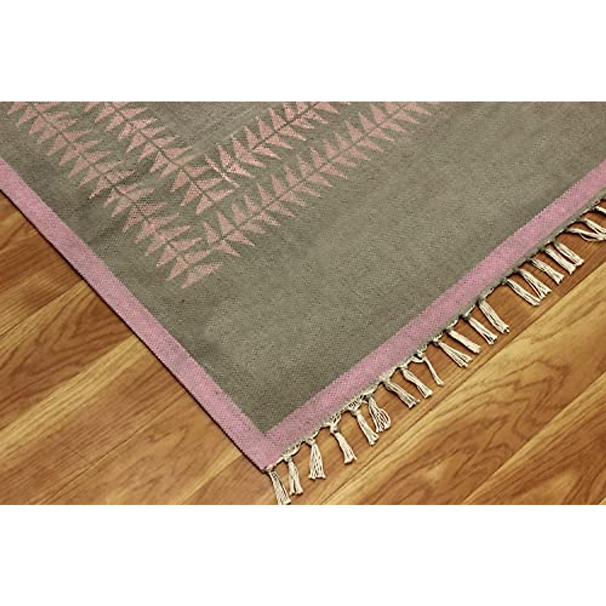 Casavani Hand Block Printed Area Rug Geometric Green & Pink Cotton Dhurrie Washable Kitchen Rugs with Tassels for Bedroom,Laundry,Living Room,Porch 4x6 5x8 2x3 Feet