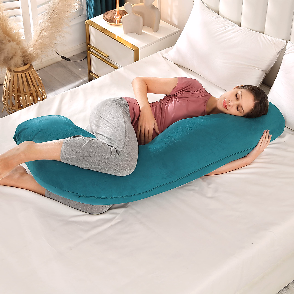 BATTOP Pregnancy Pillow for Sleeping,Body Maternity Pillow with Removable Cover,Support for Back,HIPS,Legs,Belly for Pregnant Women,Side Sleeper Body Pillow