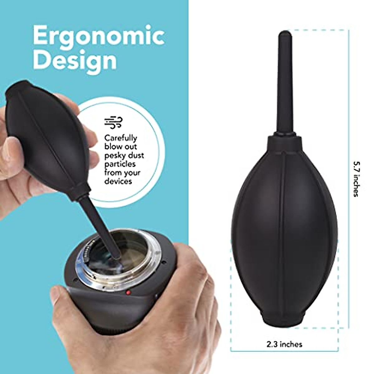 Foto&Tech Silicone Rubber Dust Blower with Soft Nozzle for DSLR Cameras LCD Screen Gaming Console Lens PC Motherboard Keyboard, Hand Air Blaster for Photography Cleaning Gardening Arts (1 Piece)