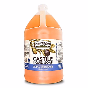 Vermont Castile Soap Unscented, Gentle Liquid Soap for Sensitive Skin & Natural Body Wash, Organic Hair Shampoo for Oily Hair, Aloe Castile Soap for Men & Women - Gallon