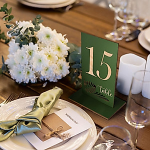 HZGUEOSTB Wooden Table Numbers 1-15,3.2x5.8 Inch Double Sided Rustic Olive Green Wedding Table Number Signs with Wooden Base,Wedding Centerpieces for Banquet Restaurant Party Decor(Olive Green, 1-15)