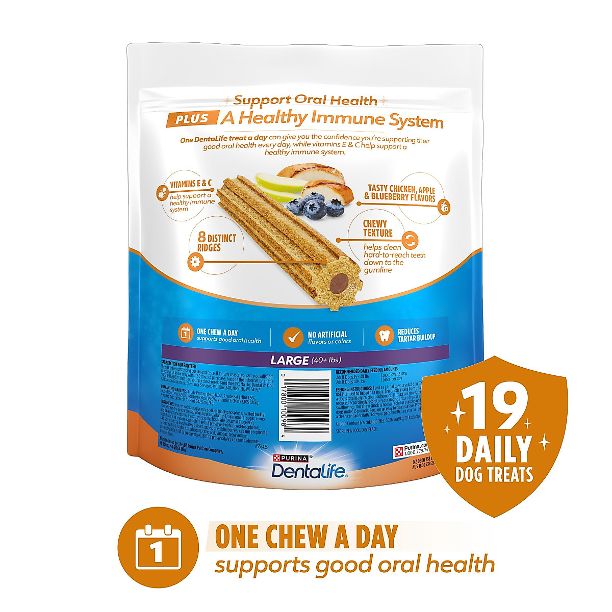 Dentalife Purina Plus Immune Support Chicken, Apple and Blueberry Flavor Large Dog Dental Chews
