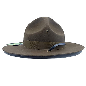 TingTingo Military Campaign Hat Drill Sergeant Instructor Mountie Ranger Hat 100% Wool Olive